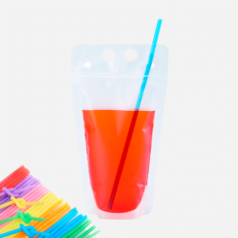 Bolsas para líquidos stand up pouch con popotes de colores estuchados ...